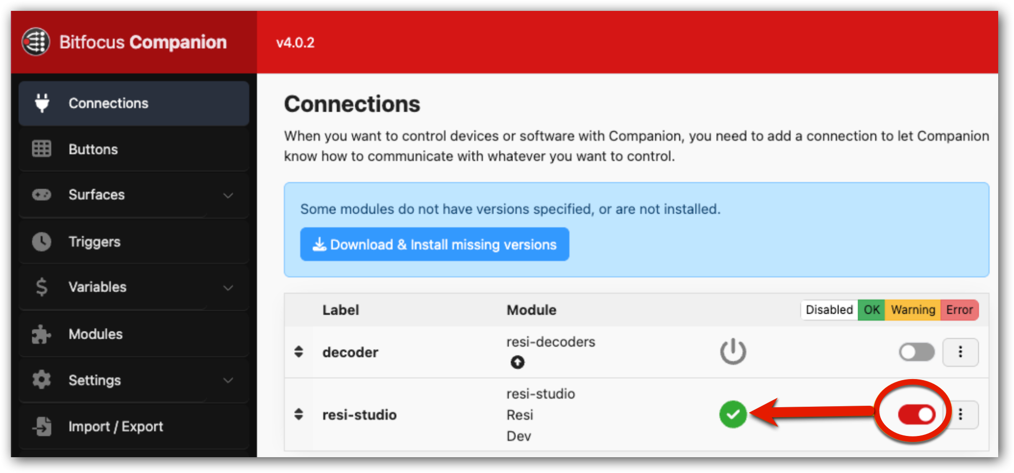 Using Bitfocus Companion and Stream Deck with Resi Go Live API