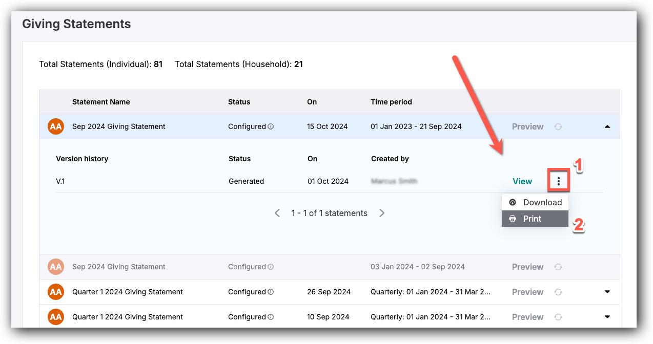How to Print an Individual Giving Statement in Pushpay Giving