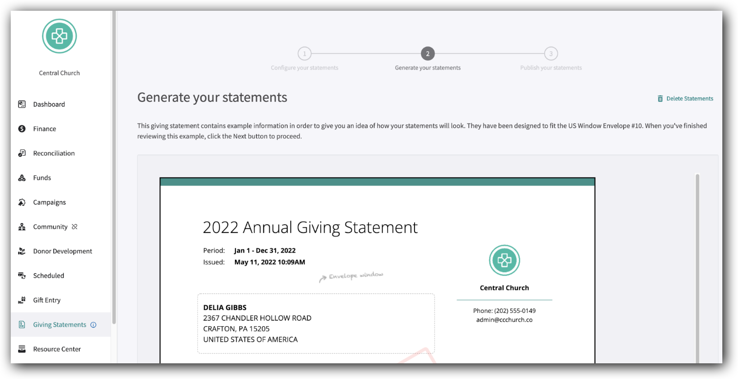 How to Send Giving Statements: Step 2 - Generate