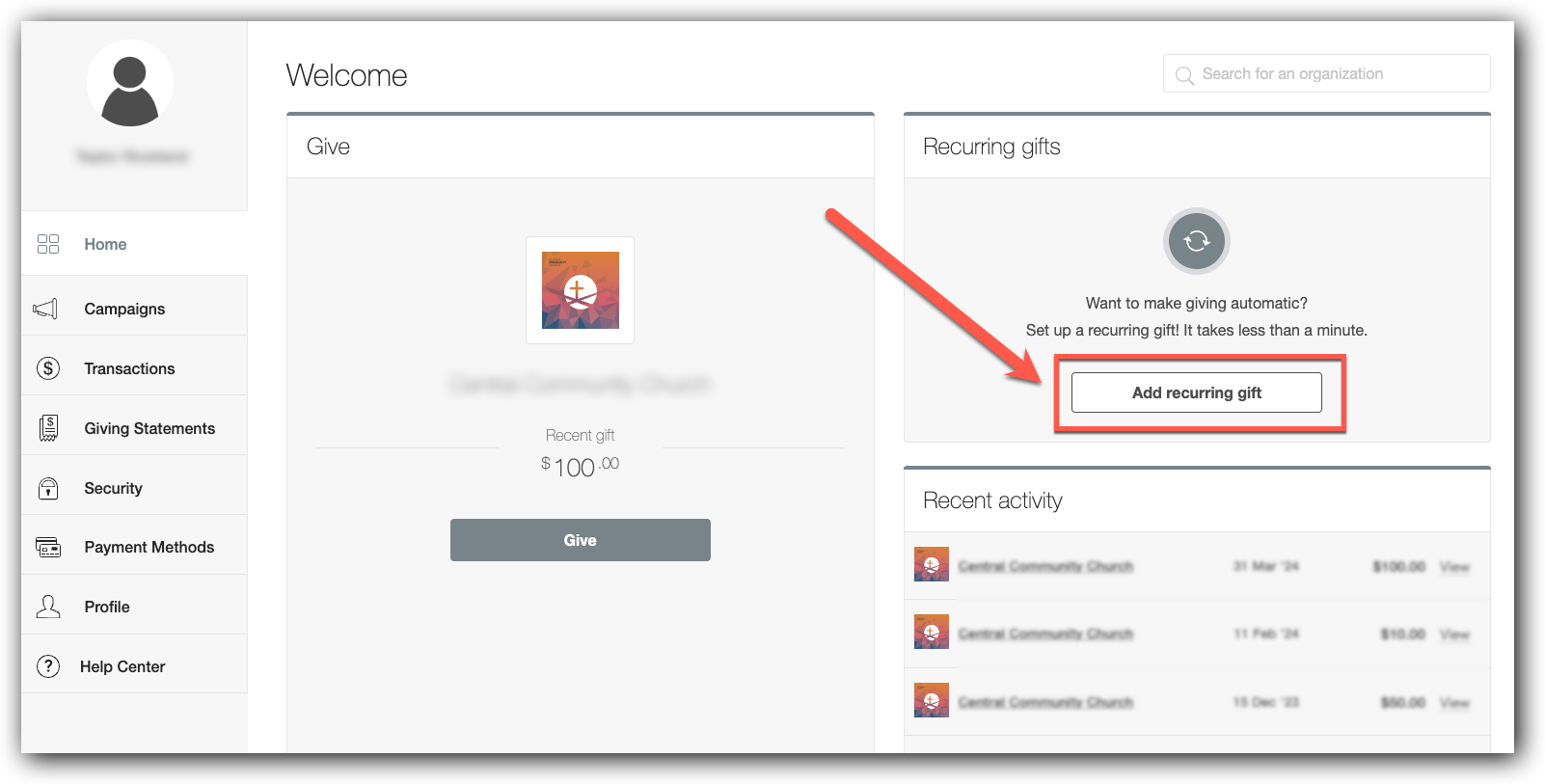 How to Set Up a Recurring (Repeating) Gift