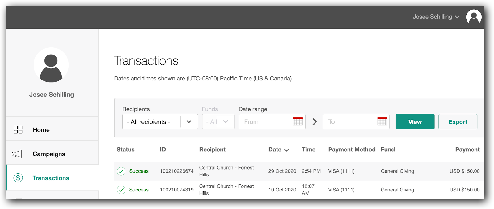 How to View Your Giving Transaction History in a Web Browser