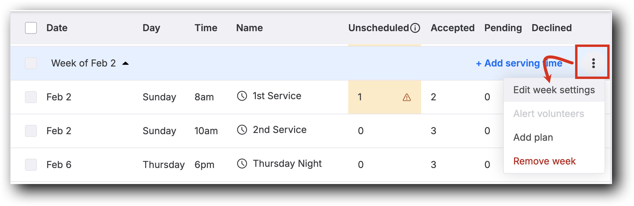 Learning about the Schedules List in Pushpay ChMS