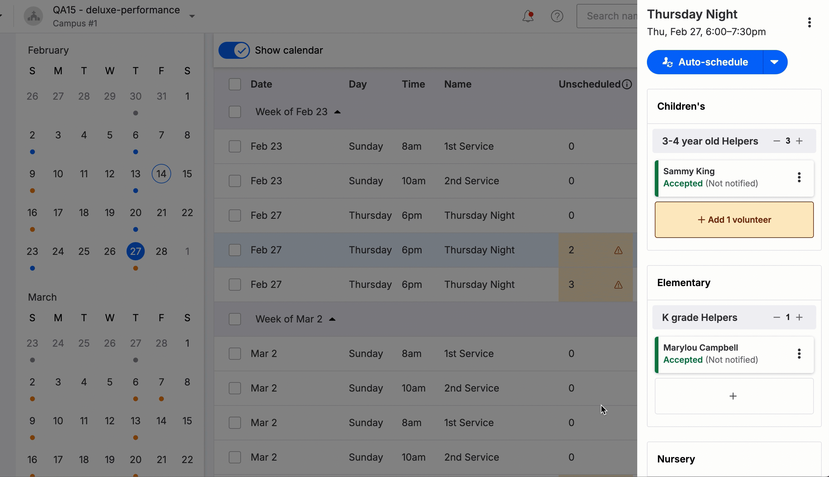 Learning about the Schedules List in Pushpay ChMS