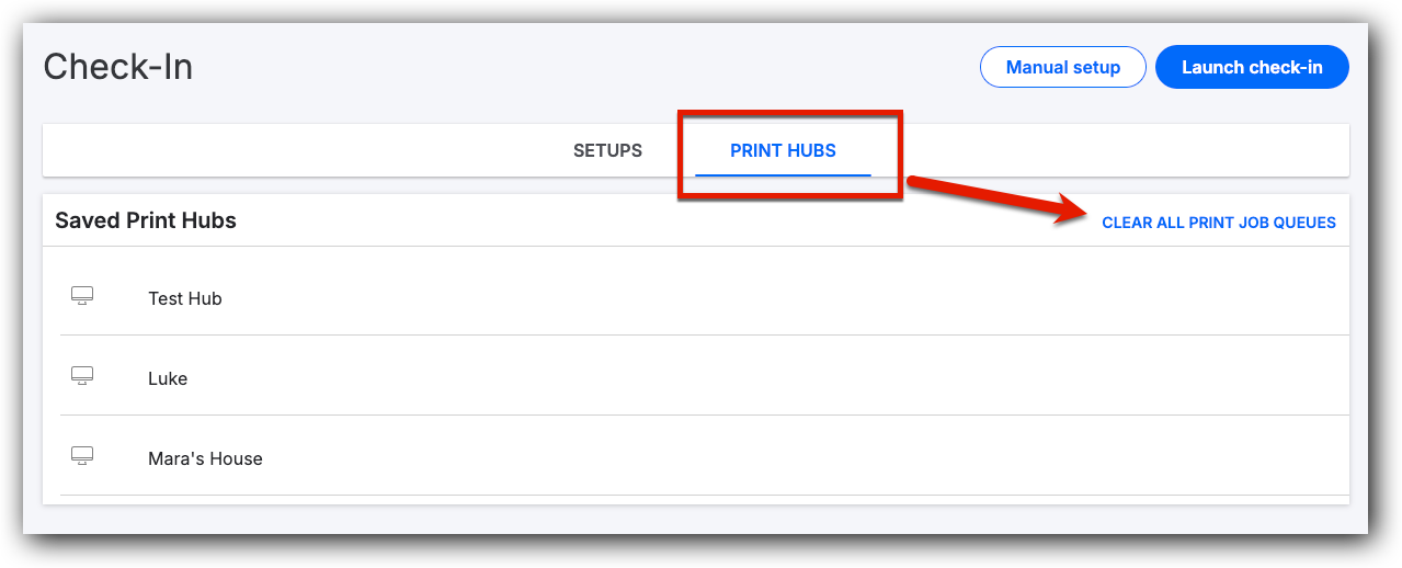 How to Clear or Delete a Print Hub for Check-In